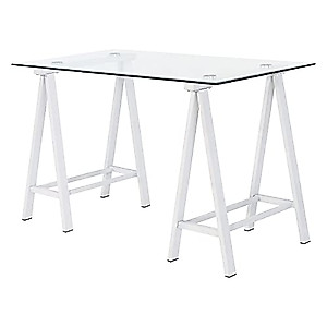 OSP Home Furnishings Middleton 47 Inch Desk with Clear Beveled Glass Top, White Base
