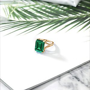 Gem Stone King 18K Yellow Gold Plated Silver Green Simulated Emerald Solitaire Ring For Women (6.50 Cttw, Available In Size 5, 6, 7, 8, 9)