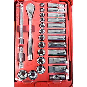 Milwaukee 48-22-9481 28-Piece 3/8 in. Drive SAE Ratchet and Socket Set with PACKOUT Low-Profile Compact Organizer