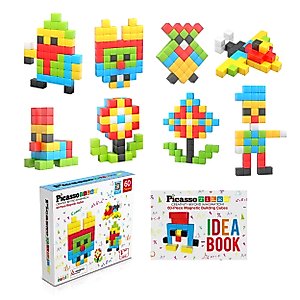 PicassoTiles 60 Pieces 1" Magnetic Building Blocks, 3D Construction Cubes Magnet Sensory Toys Gifts with Free Idea Book for Kids, Toddlers & Babies - PMC60