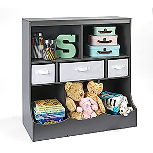 Badger Basket Combo Bin Toy Storage Unit and Book Shelf for Kids with 3 Baskets - Cool Gray