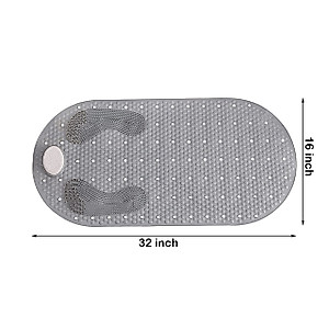 Shower Mat Foot Scrubber, Non-slip Bath Mat for Tub with Suction Cups, Shower Floor Bath Tub Mat with Feet Scrub Stone, 32 X 16 inch