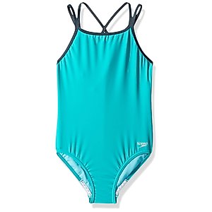 Speedo Girl's Swimsuit One Piece Solid Cross Back Multi Straps