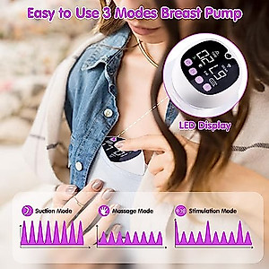 Palmatte Wearable Breast Pump Hands Free Portable & Wireless, Leakproof Painless Electric Breast Pump 3 Modes 9 Levels LED Display Remote & Storage Bag Breastfeeding Essentials, 2 Pack Lavender
