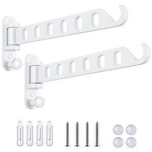 SKIKEN White Laundry Clothes Hanger Rack with Swing Arm, Wall Mounted Coat Hanger, Small Folding Drying Hanger, 180°Rotation, Space Saver, Sturdy Hanging, Solid Aluminum (2-Pack, White)