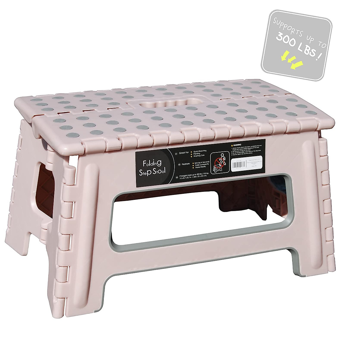 BEEANDEE Folding Step Stool - 9" Height - Holds up 300 Lbs Lightweight Foldable Stepping Stool is Sturdy Enough to Support Adults & Safe Enough for Kids. Skid Resistant and Open with one flip