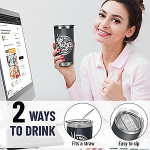 Funny 20oz Travel Coffee Mug -Insulated Stainless Steel Tumbler with Slider Lid, BPA-Free, Dishwasher Safe, Fits Car Cup Holders-Witty Sarcastic Engraved Gift for Women, Men, Coworker Gifts- Black