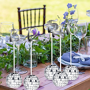 YLOLUL Wedding Table Numbers 1-30 Silver Disco Ball Table Number Holders for Wedding Reception Seat Table Numbers Stands for Wedding Birthday Event Party Decoration(Silver)
