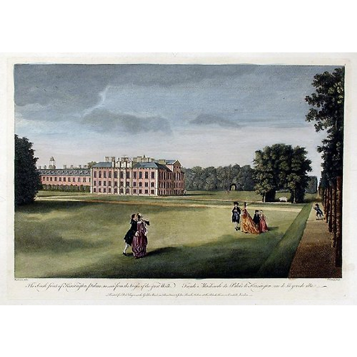 The South front of Kensington Palace, as seen from the Verges of the great Walk/Faτade Meridionale du Palais de Kensington, vue la grande allee