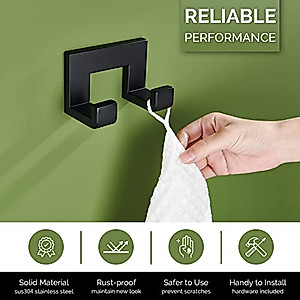 Angle Simple Double Towel Hook Matte Black, Stainless Steel Bath Towel Holder, Hand Towel Rack, Coat Clothes Purse Hanger, Bathroom Kitchen Double Hook for Wall