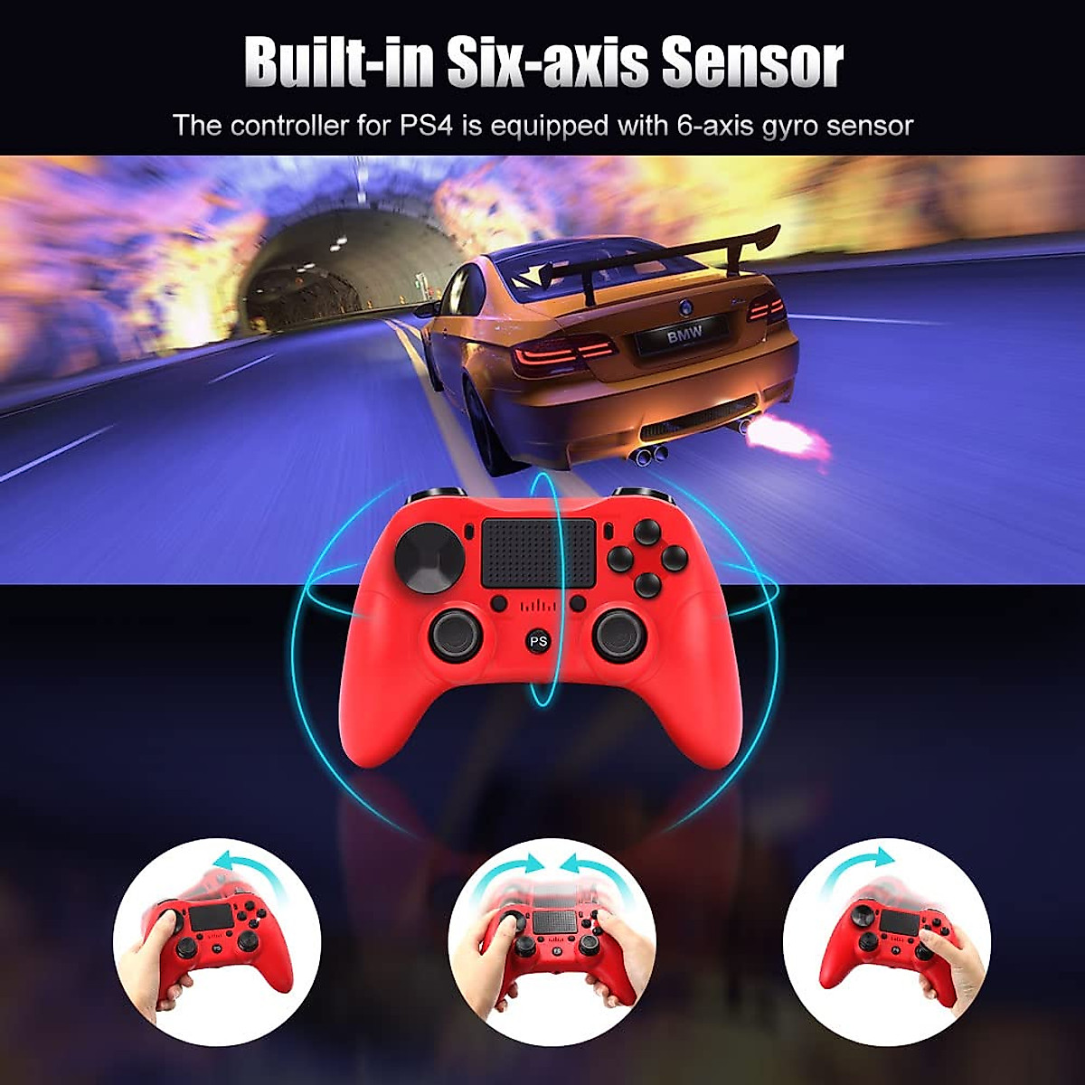 OKHAHA Controller for PS4 Wireless Controller for Playstation 4 Controller DoubleShock 4 Wireless Motion Sensor, Gifts for Kids Gifts for Girls, Magma Red