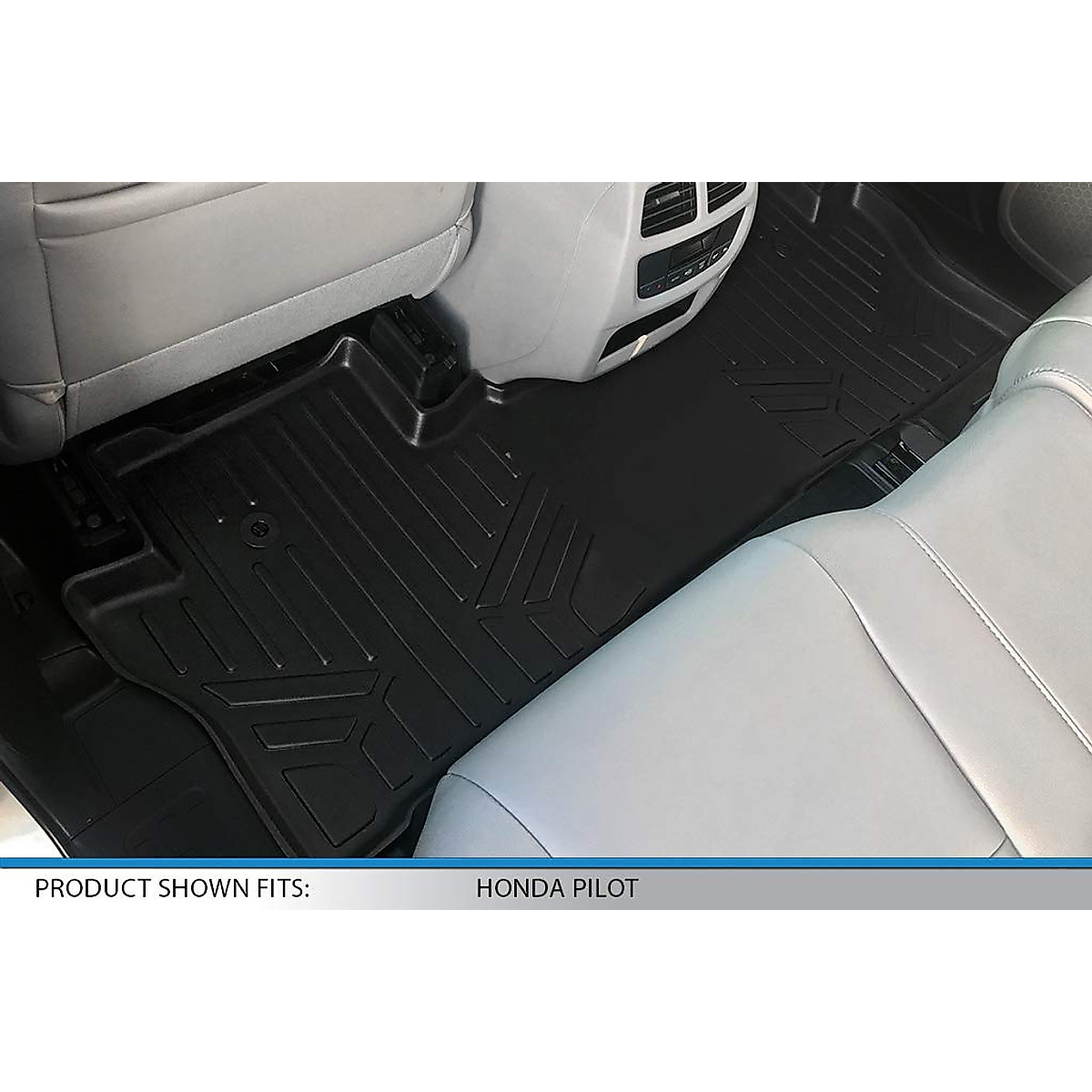 MAXLINER Custom Fit Floor Mats 3 Row Liner Set Black for 2016-2021 Honda Pilot 8 Passenger Model (No Elite Models)