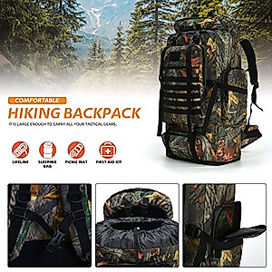 HongXingHai 70L/100L Hiking Camping Backpack MOLLE Rucksack Waterproof Traveling Daypack Durable High-Performance Backpack for Backpacking (Leaf camo, 70L/100L)