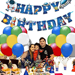 Space Party Decorations, Outer Space Theme Birthday Supplie, Solar System Hanging Banner Astronaut, Spaceship Rocket Galaxy Party Decor, Planet Birthday Party Banner for Boys Kids