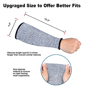 3 Pairs Cut Resistant Sleeves Level 5 Protection Arm Protectors for Thin Skin and Bruising 10" Long Comfortable Anti-abrasion Safety Sleeve for Arms for Work Men Women(2 Black + 1 Gray)
