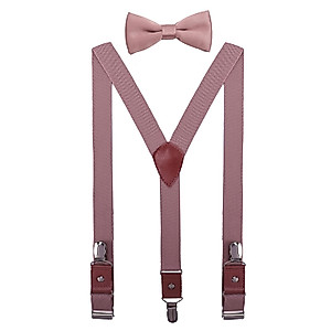 CEAJOO Men's Suspenders and Bow Tie Set Adjustable Y Back 47" Dust Pink