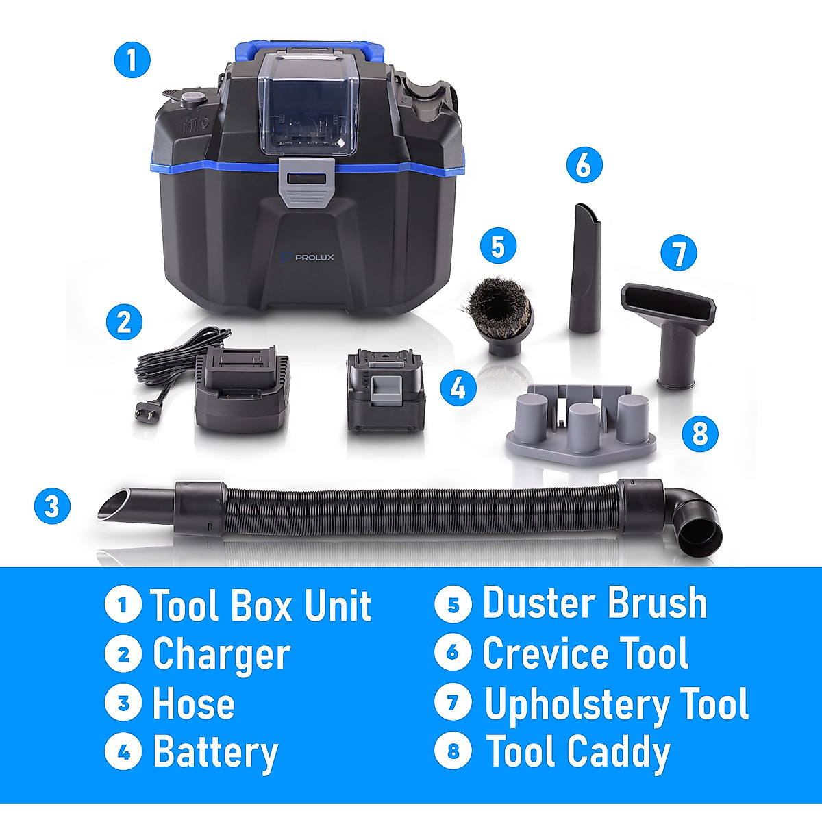Prolux Cordless Wet/Dry Vacuum, 18V High-Performance Battery, Brushless Motor, Wet/Dry Pickup, & Blower Setting, HEPA Filtration, Compact for RVs, Optimal Wet Suction for Boats & Detailing