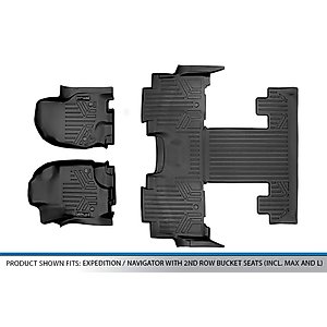 SMARTLINER Floor Mats 3 Row Liner Set Black Compatible with 2018-2022 Expedition/Navigator with 2nd Row Bucket Seats (Incl. Max and L)