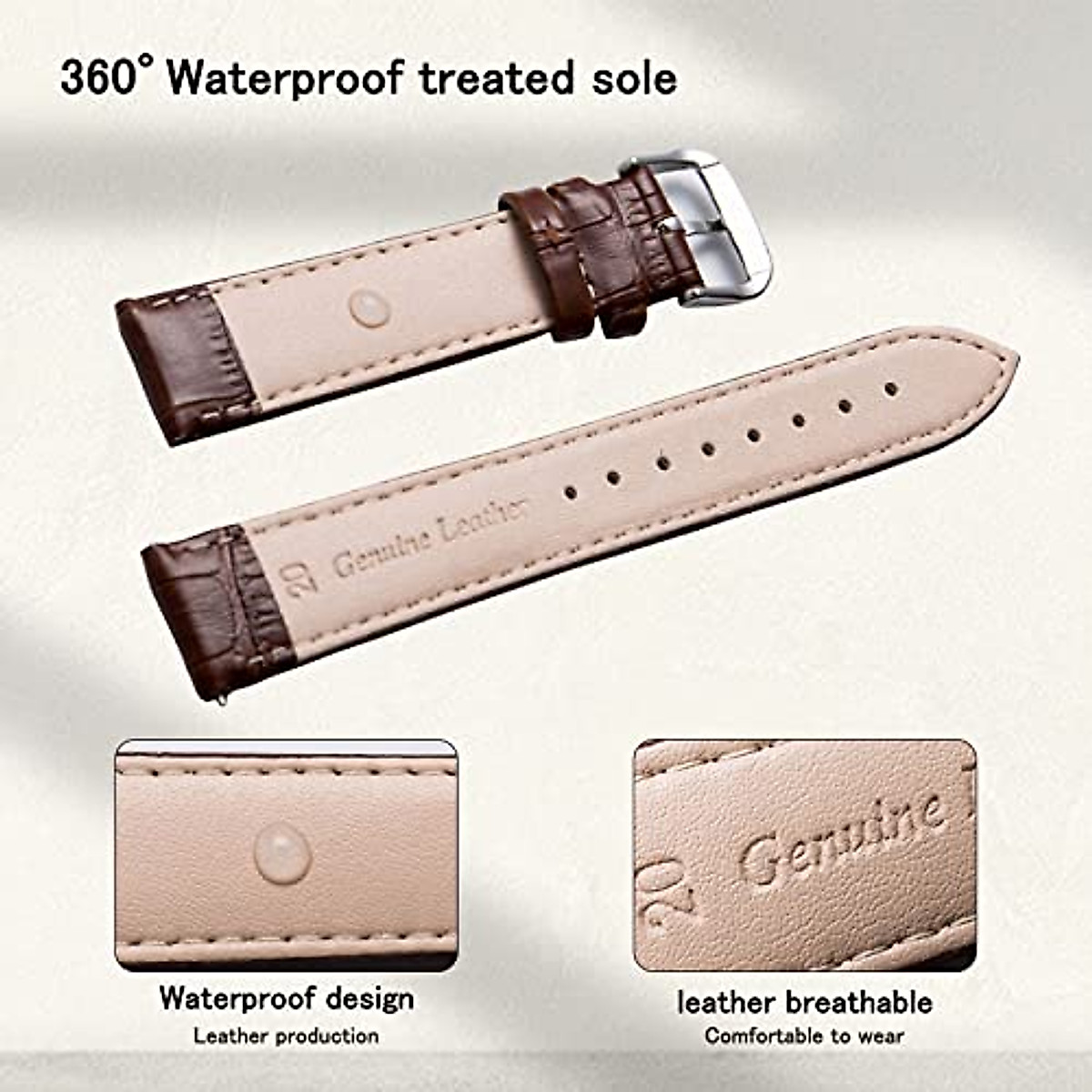 通用 Unisex-adult Watch Band, Alligator Leather Watch Strap with Stainless Steel Buckle, Calfskin Replacement Strap for Watch's Band and Women's Watch Band (22mm, Black)
