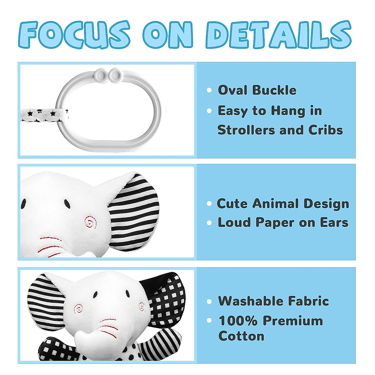 XIXILAND Hanging Rattles Toys White & Black Stroller Toy, Newborn Toys Infant Toys Crib Toys, Soft Plush for Stroller Car Seat Crib with Wind Chimes, Best Baby Gift for 0,3,6,9,12,18 Months