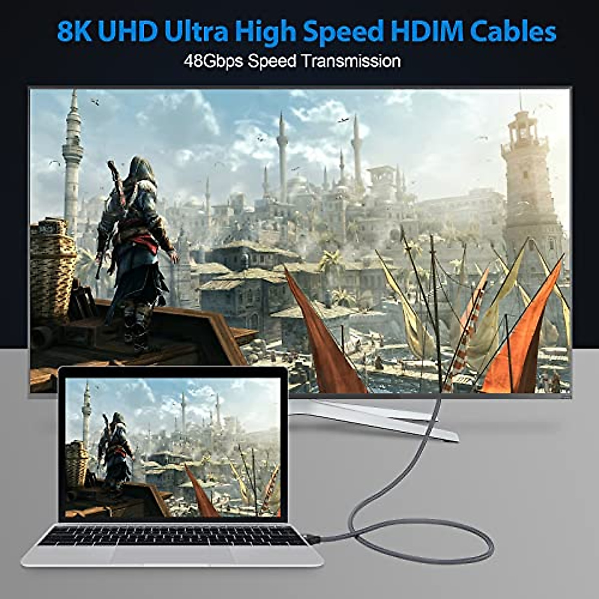 MINJANDLEE 2Pack 8K HDMI 2.1 Cable 48Gbps Certified Ultra High Speed HDMI Braided Cord 10ft, 4K120 8K60 144Hz eARC HDR HDCP 2.2 2.3 3D, Compatible with Ethernet PS5, PS4, X-Box Series X, LG QLED TV