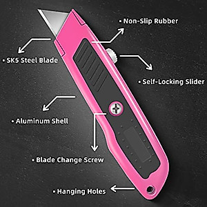 DIYSELF 2 Pack Box Cutter Retractable Heavy Duty Utility Knife, Ergonomic Razor Knife for Warehouse, Office, Exacto Knife Box Opener for Package, Cardboard (Pink)