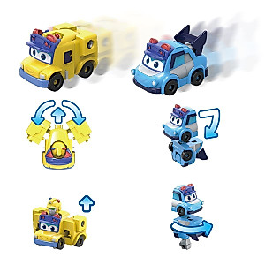 GO GO BUS STOP Action Figure Toy Vehicle Playsets, Cute Cartoon 6 in 1 Transforming Vehicles Transform into 11" Robot, Durable Toys for Boys Girls Kids