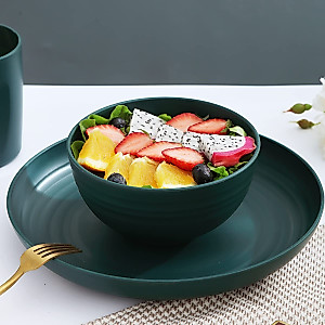 Kyraton 16-Piece Unbreakable Polypropylene Dinnerware Set, Dark Green, Microwave Safe