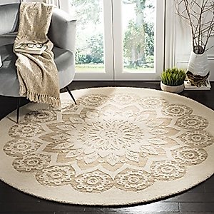 SAFAVIEH Blossom Collection 6' Round Ivory/Beige BLM108B Handmade Premium Wool Area Rug