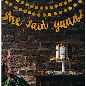 She Said Yaaas Banner, Garland & Confetti Set - Bachelorette, Engagement or Wedding Party Decorations - Sparkly Decorations with Super Fun Diamond Ring & Circle Confetti (Gold)
