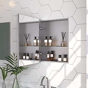 Deer Valley Medicine Cabinet with Mirrors, 15" x 19" Recessed Vanity Mirror for Bathroom, Wall Cabinet with Double Sided Mirror Frameless Rectangle, Adjustable Glass Shelves