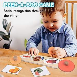Twefex Baby Puzzles 12-18 Months - Montessori Multiple Shapes Knob Wooden Puzzles for Toddlers 1-3 - Peekaboo Photo Puzzle with Baby Mirror & 10 Real-Life Cards