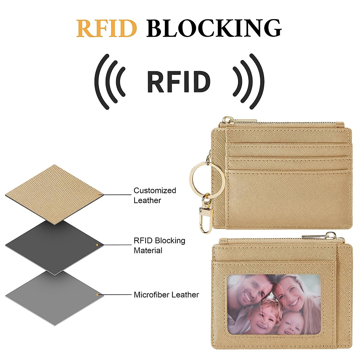 Sodsay Card Case Slim Front Pocket Wallet for Women Credit Card Holder with Keychain(CH Champagne Gold)