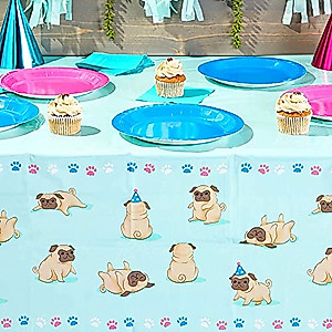 Pug Tablecloth for Dog Birthday Party (Blue, 54 x 108 Inches, 3 Pack)