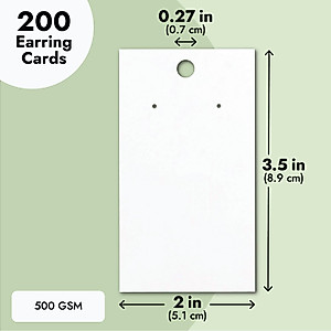 Juvale White Earring Display Cards, 200-Pack Hanging Earring Cards for Selling, Packaging, Storage, 500 GSM Thick and Sturdy Paper Material, Jewelry Holders (3.5x2 in)