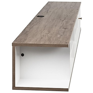 Prepac Wall Mounted Media Console with Door, Drifted Gray and White