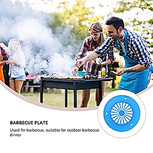 Hemoton 12pcs Barbecue Plates Non- Stick Grill Plate Platic Dinner Plate Hollow- out BBQ Paper Plate Holder BBQ Supplies Blue