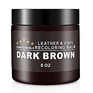 STARTSO WORLD Leather-Recoloring-Balm-Repair-Cream-Kit for Restoration Dark Brown Couches, Sofa, Furniture Color Dye Restorer-8oz with Tool kit 3 pcs Sponges, 1pcs Spoon, 1pcs Brush,1 Pair Gloves