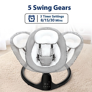 YAOYUQIAN Electric Baby Swing for Infants, Automatic Infant Swing, Compact Newborn Swing for Baby Boy Girl, Portable Baby Rocker Baby Bouncer with 10 Lullabies, 5 Speeds, 3 Seat Angles, Remote Control