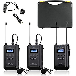 Movo WMX-20-DUO 48-Channel UHF Wireless Lavalier Microphone System with 1 Receiver, 2 Transmitters, and 2 Lapel Microphones Compatible with DSLR Cameras (330' ft Audio Range)
