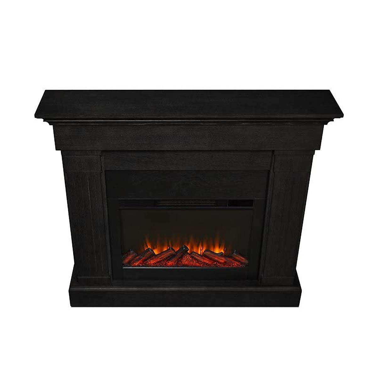 BOWERY HILL 47.5" Slim Solid Wood and Glass Electric Fireplace in Black