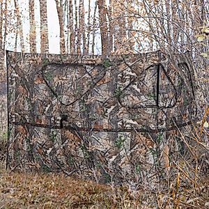 Tangkula 2-Panel Stakeout Hunting Blind, See Through Ground Blind with 3 Shoot Through Ports & 2 Storage Pockets, Portable Pop Up Deer Blind with Carrying Bag for Turkey & Deer Hunting (2-Panel)