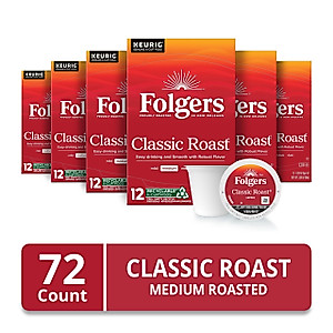 Folgers Classic Roast Medium Roast Coffee, 72 Keurig K-Cup Pods