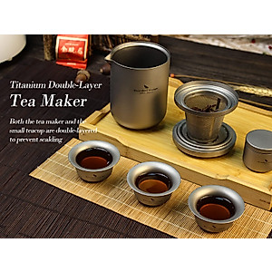 Boundless Voyage 350ml Titanium Double-Walled Tea Cups with Filter Outdoor Camping Portable Tea Maker Coffee Cup Set(Ti3105D-3 cups+tea tin)