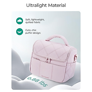 BAGSMART Insulated Lunch Bags for Women, Cute Quilted Lunch Box, Lightweight Puffy Padded Waterproof Lunch Tote, Reusable Lunch Cooler for Work Picnic Travel, Pink