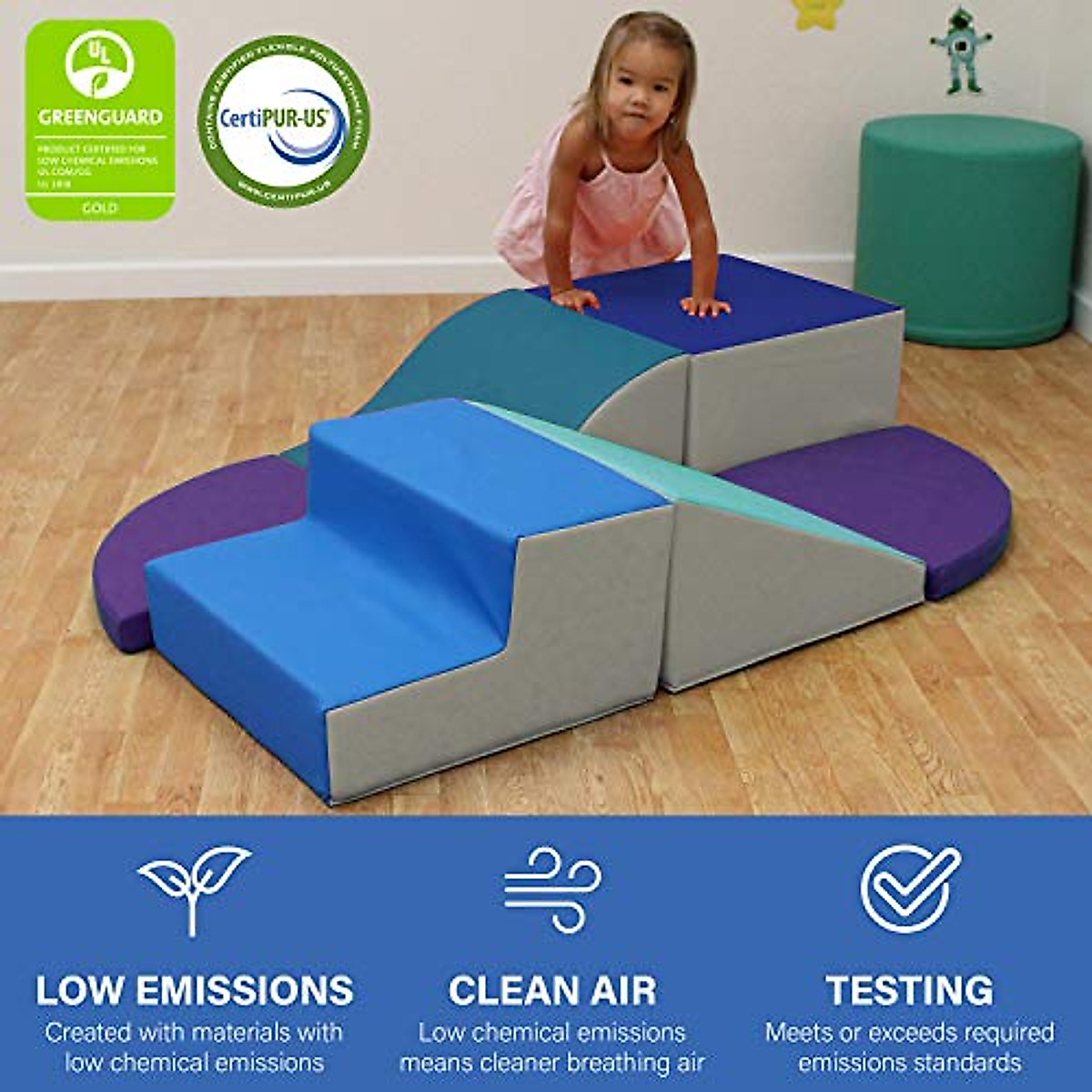 Factory Direct Partners 13021-CTPU SoftScape Playtime All Around Climber for Crawling Infants and Toddlers, Soft Foam Active Playset with Steps and Slides (6-Piece) - Contemporary/Purple