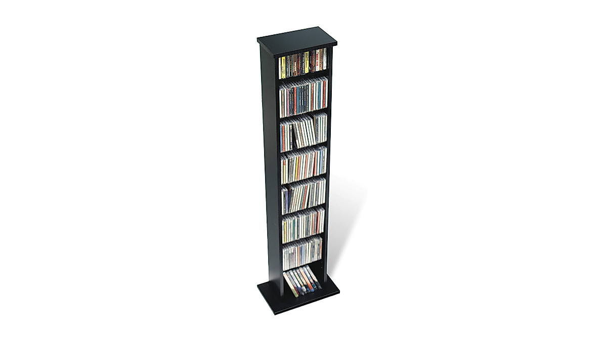 Slim Black Multimedia Storage Tower - Adjustable & Versatile