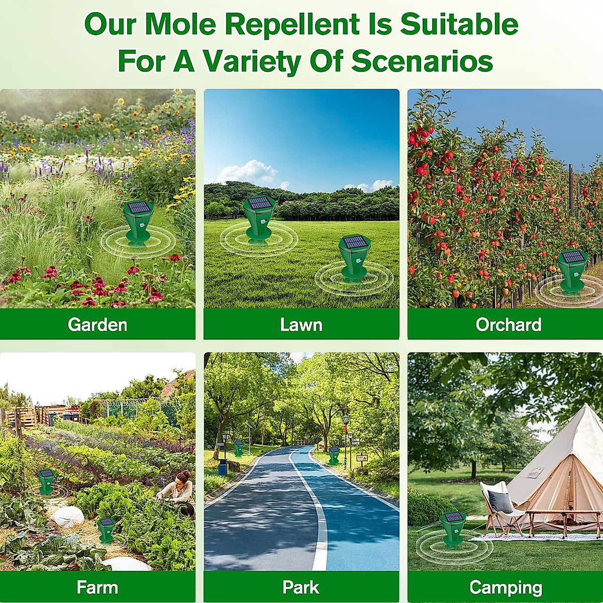 Ultrasonic Mole Repellent Outdoor, 2024 Upgrade Mole Repellent Solar-Powered for Lawn Garden Yard, Mole and Vole Repellent Waterproof, Effectively Repels Gophers Snake Chipmunks Groundhogs, 2 Pack