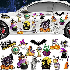 16 Pcs Halloween Magnets Reflective Car Magnets Decorations Halloween Refrigerator Magnetic Stickers Holiday Pumpkin Bat Magnet Stickers Accessories for Car Garage Door Fridge Locker Metal Surface