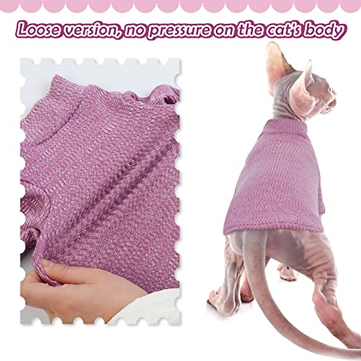 DENTRUN Sphynx Hairless Cats Shirt Pullover Kitten T-Shirts, Breathable Cat Wear Turtleneck Sweater Adorable Cat's Clothes Vest Pajamas Jumpsuit